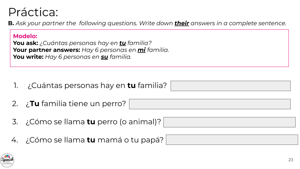 How to teach possessive adjectives in Spanish - Spanish with Stephanie